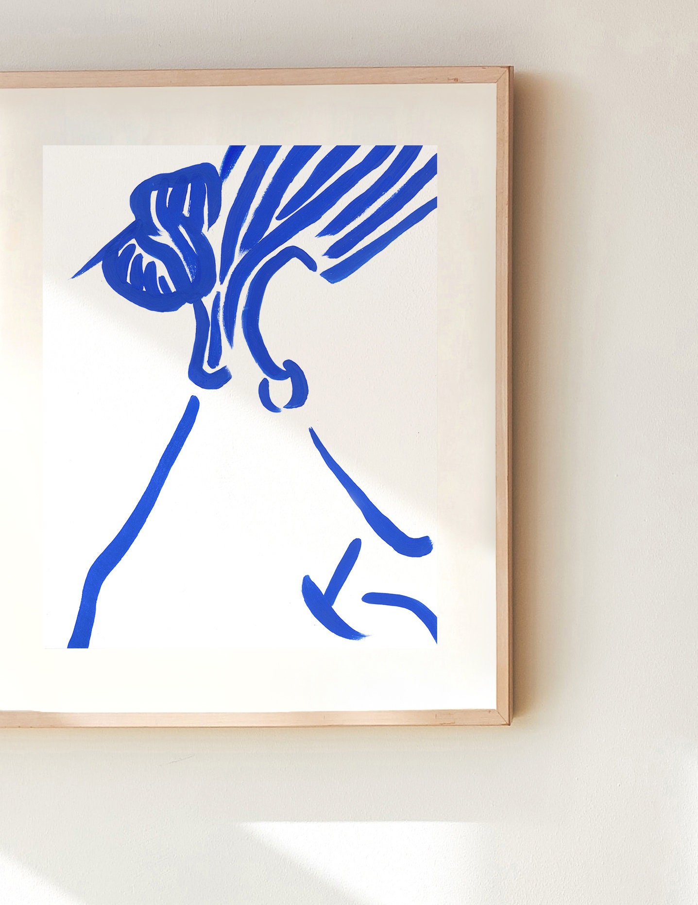Blue Woman Face Line Art Print: Minimalist Gouache Portrait - Etsy
