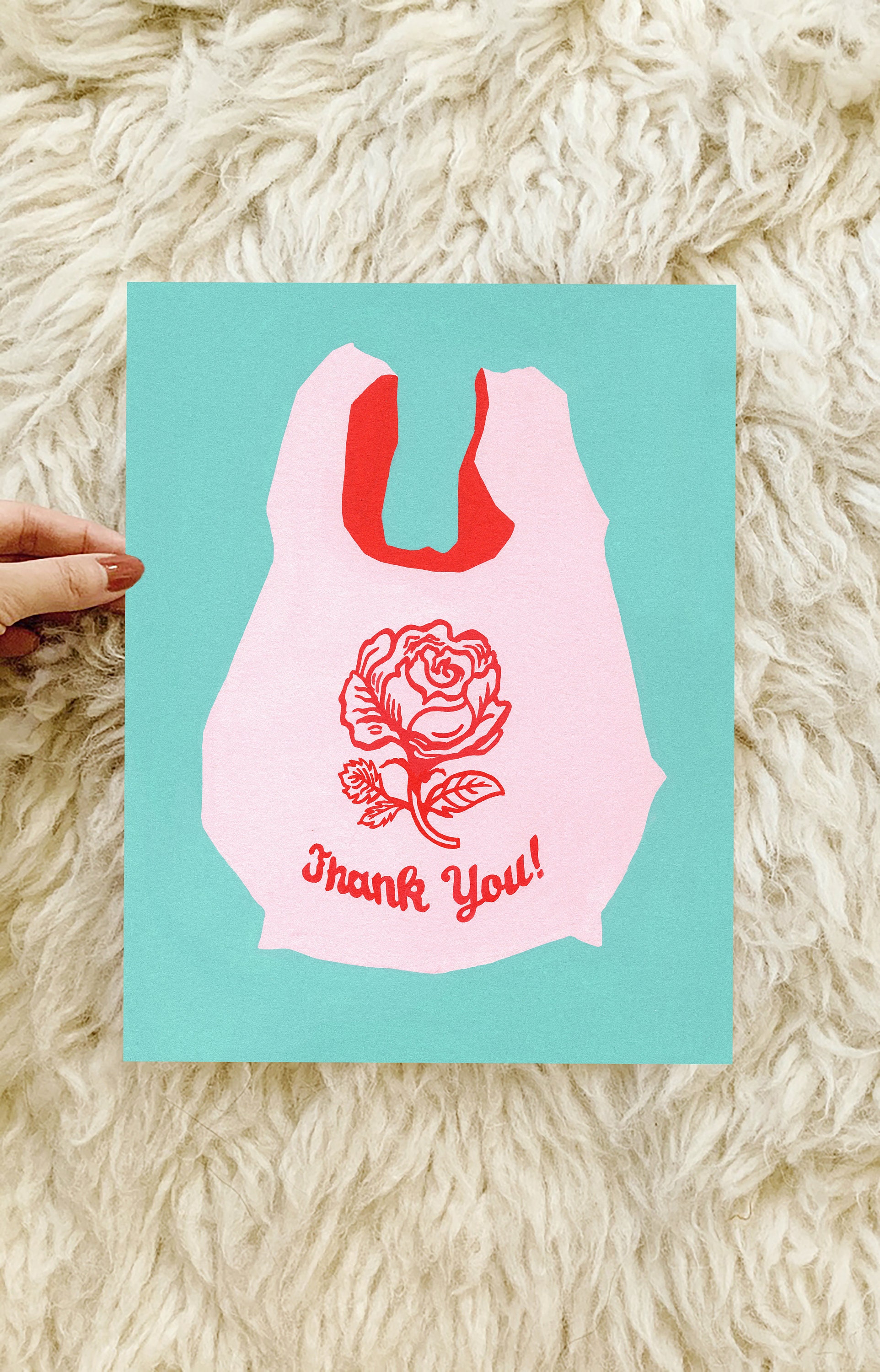 Rose Shopping Bag Art Print Thank You Plastic Bag Art | Etsy