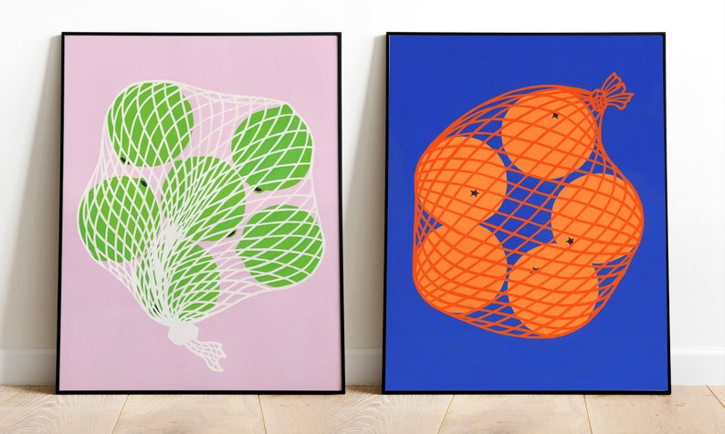 Fruit Prints Set: Abstract Kitchen Wall Art, Colorful Gouache Giclée - Etsy