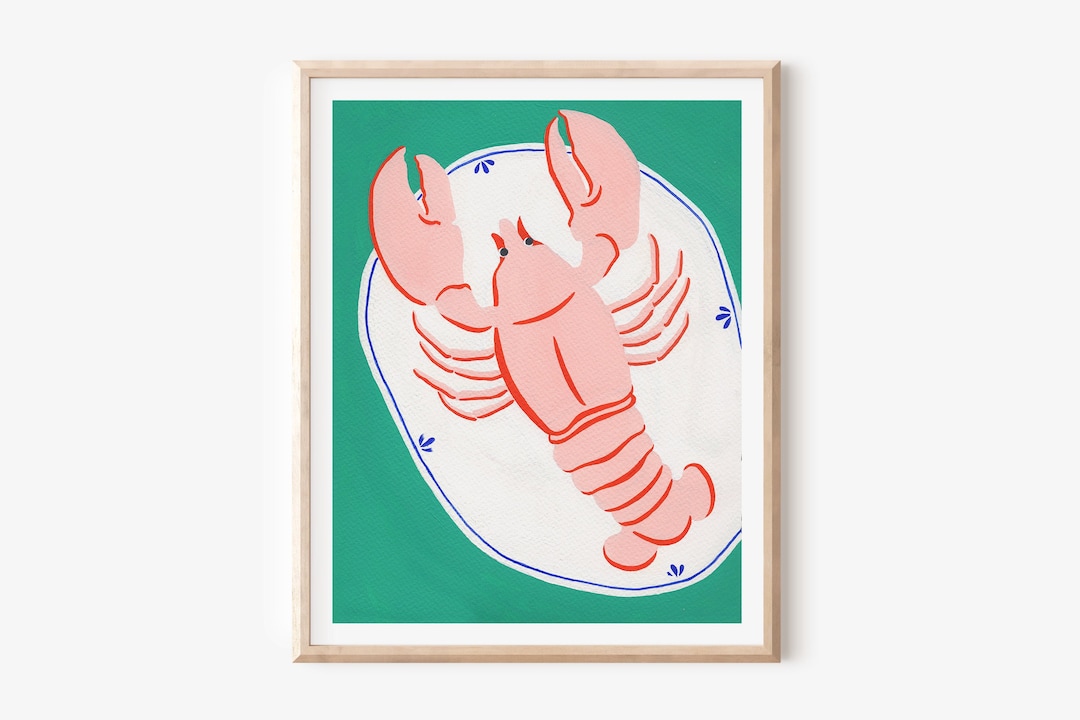 Lobster Art Print, Lobster Illustration, Pink Lobster Art, Modern ...