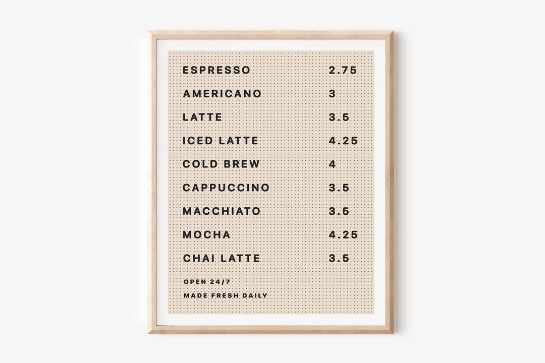 Coffee Menu Print, Minimal Coffee Art, Types of Coffee Print, Black and ...