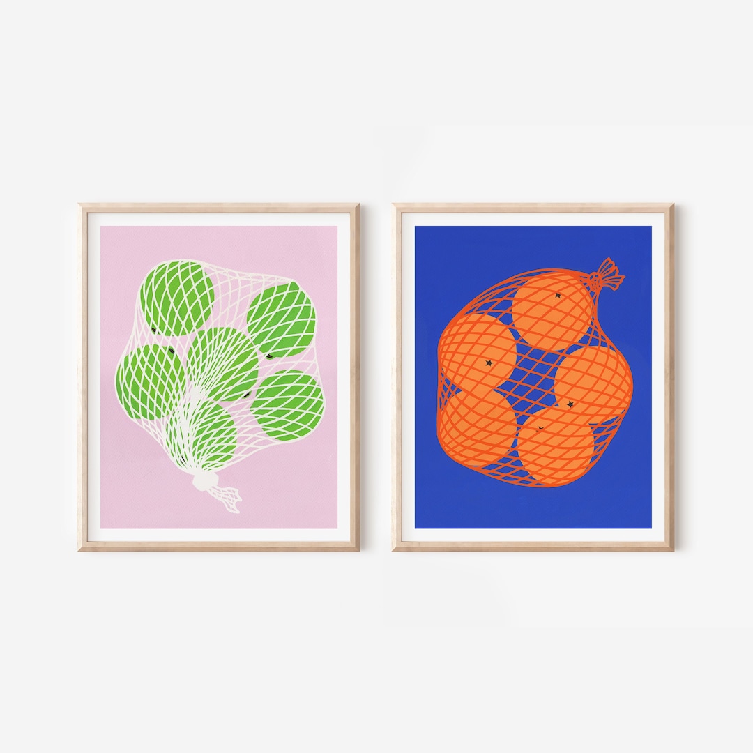 Fruit Prints Set: Abstract Kitchen Wall Art, Colorful Gouache Giclée - Etsy
