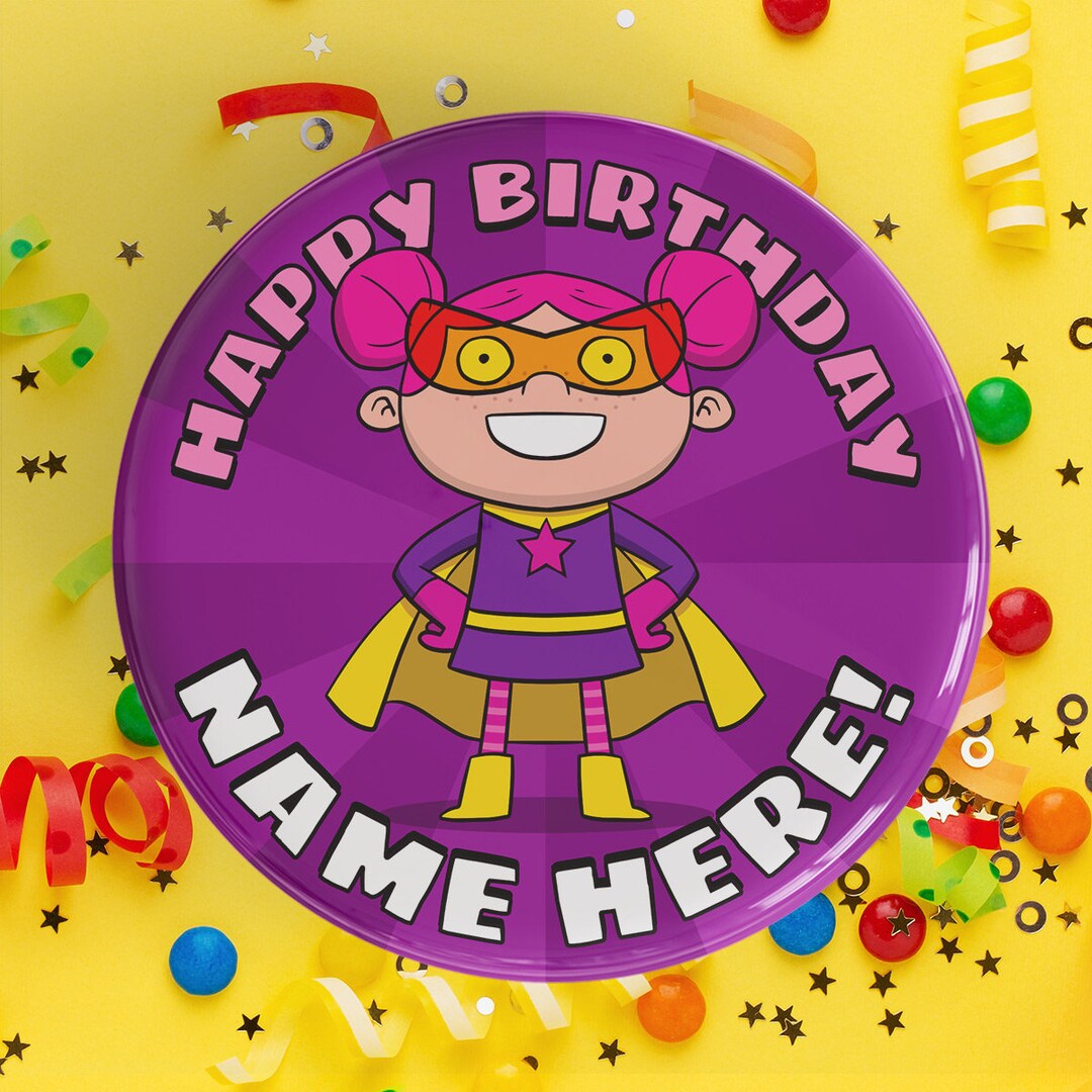 Personalised Happy Birthday Hero Girl Badge - Etsy
