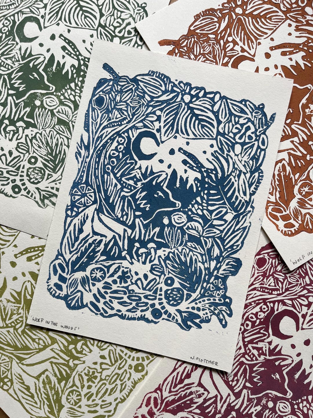 Original Wolf Linocut Print: Hand-carved Forest Art (A5) - Etsy