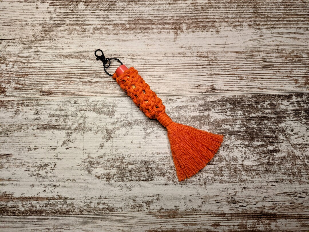 Boho Macrame Chapstick Holder - Bright Orange - Keychain Accessory ...