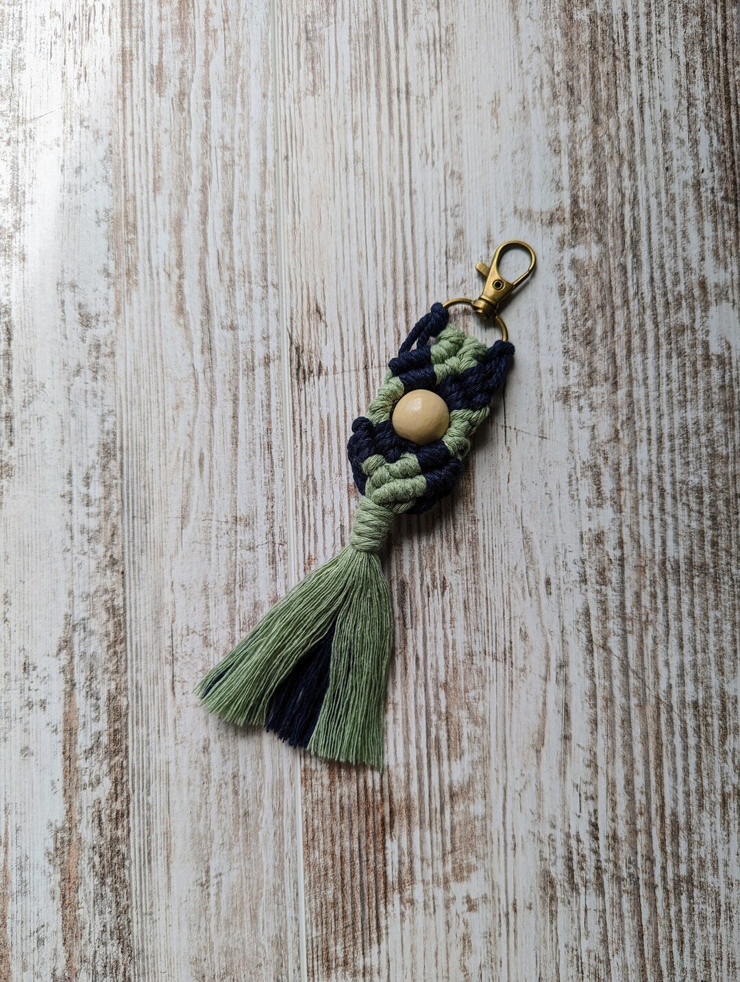 Boho Macrame Sage Green & Navy Blue Keychain Reiki Charged - Etsy