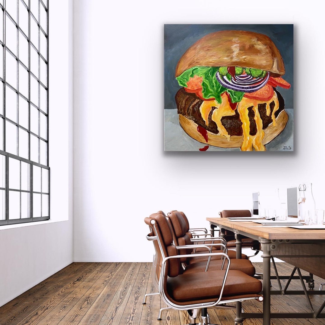 Painting 24 X 24 Cheeseburger, Hand Painted Acrylic on Stretched Canvas ...