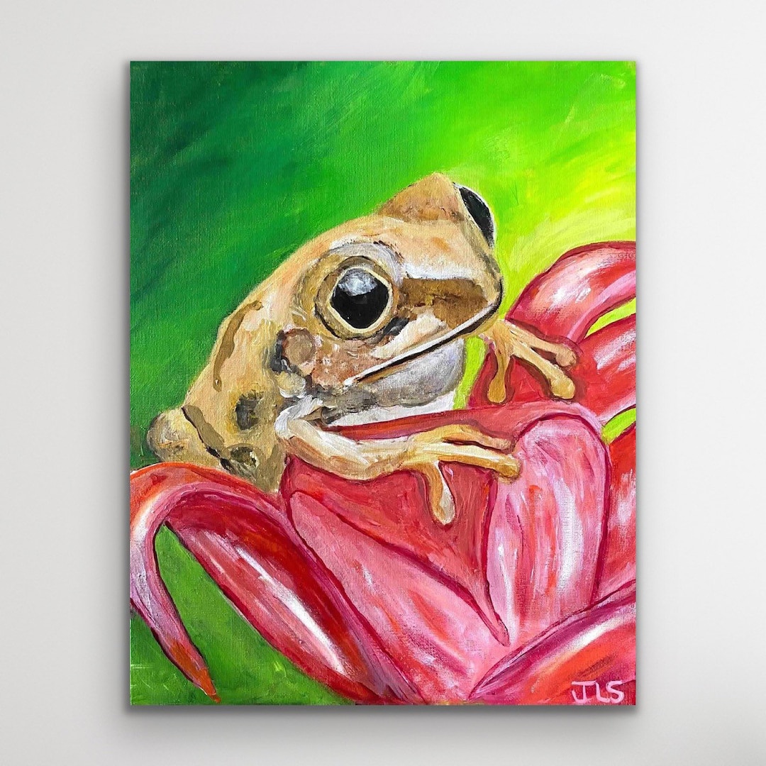 Painting 11 X 14 Frog Hand Painted Acrylic on Canvas Panel, Signed ...