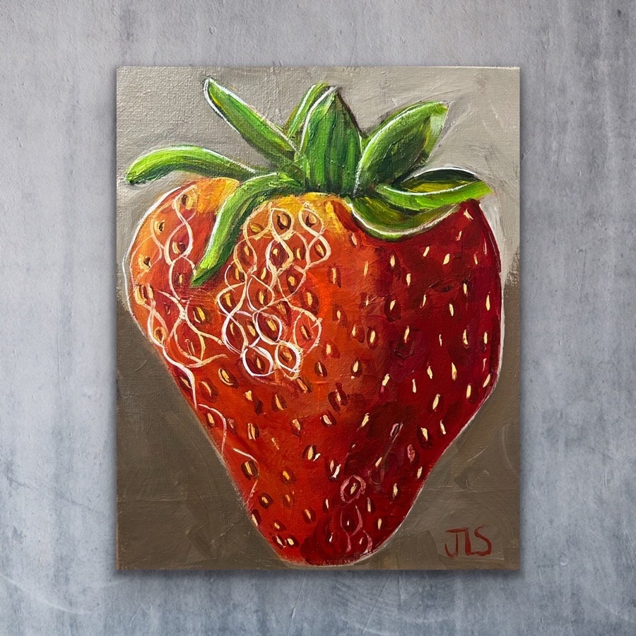 Painting 8 X 10 Strawberry, Hand Painted Acrylic on a Canvas Panel ...