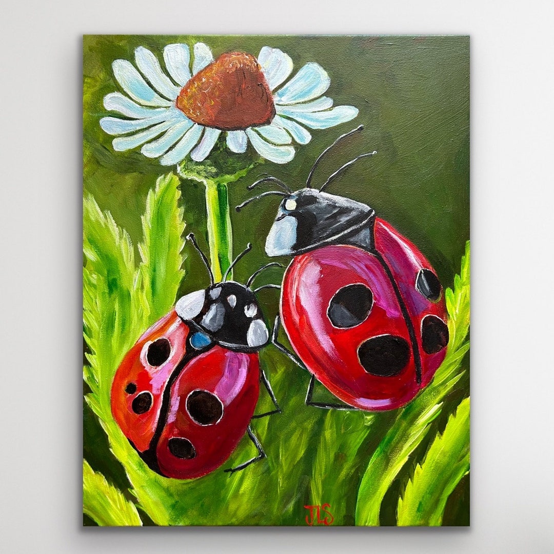 Painting 16 X 20 Ladybugs Hand Painted Acrylic on Stretched Canvas ...