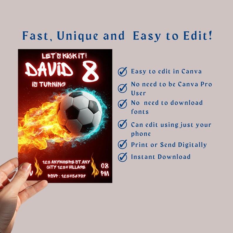 Soccer Birthday Invitation: Sports Party, Canva Template (digital ...