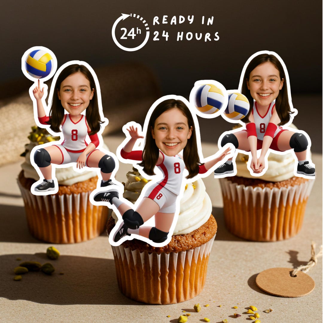 Personalized Volleyball Cupcake Toppers: Custom Face Team Party ...