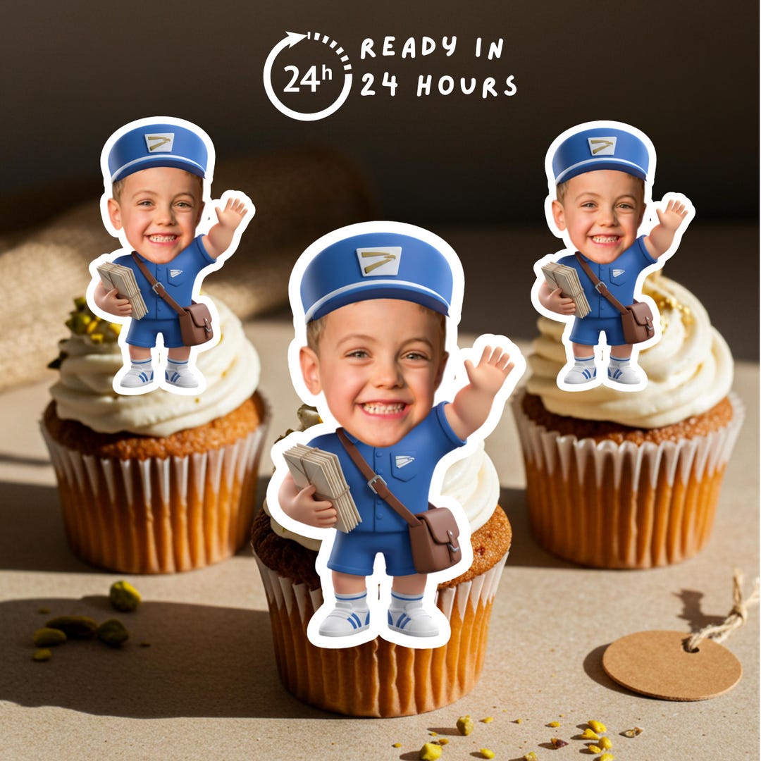 Mail Carrier Face Cupcake Toppers for Mailman Birthday Party (digital ...