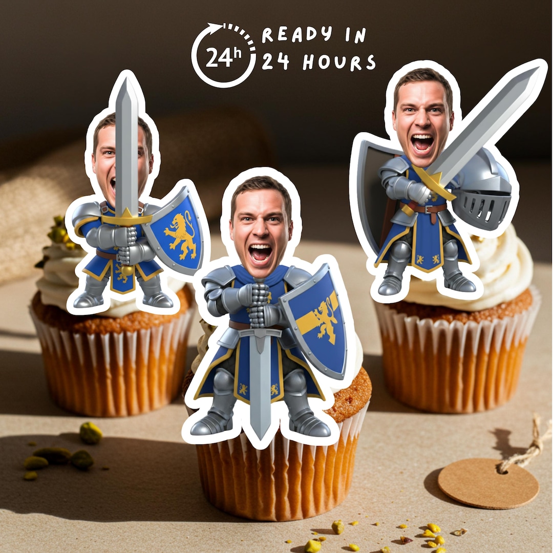 Knights Face Cupcake Toppers for Medieval Party (digital A4 PDF) - Etsy