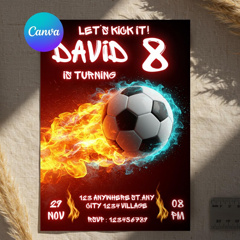 Soccer Birthday Invitation: Sports Party, Canva Template (digital ...