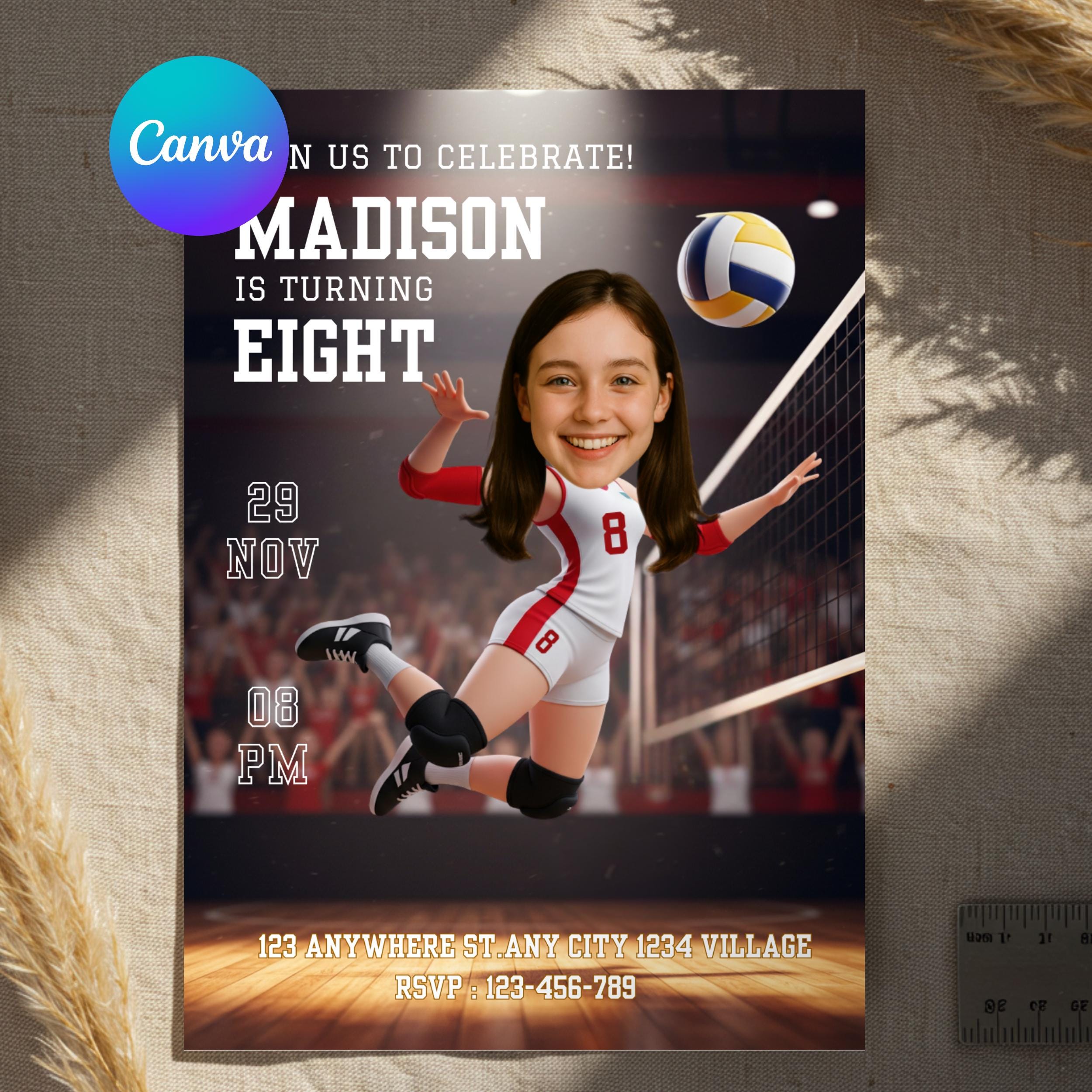 Personalized Volleyball Girl Invitation Template ( Digital / Made to ...