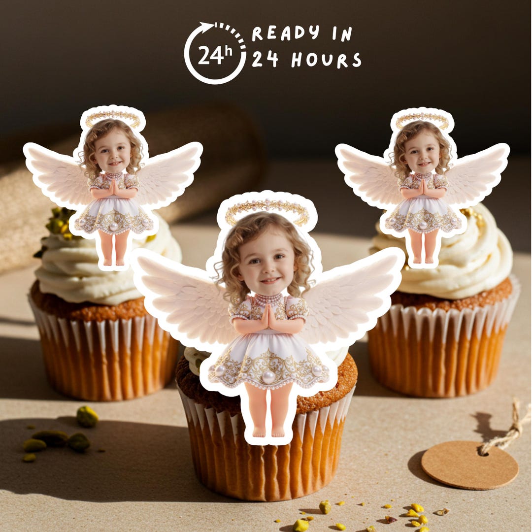 Personalized Angel Cupcake Topper for Baptism (digital A4 PDF) , BPTSM ...