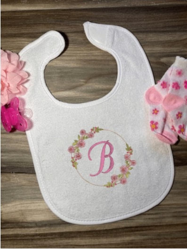 Baby Bib Flower Frame With Initial, Baby Bib, Personalized Baby Bibs ...