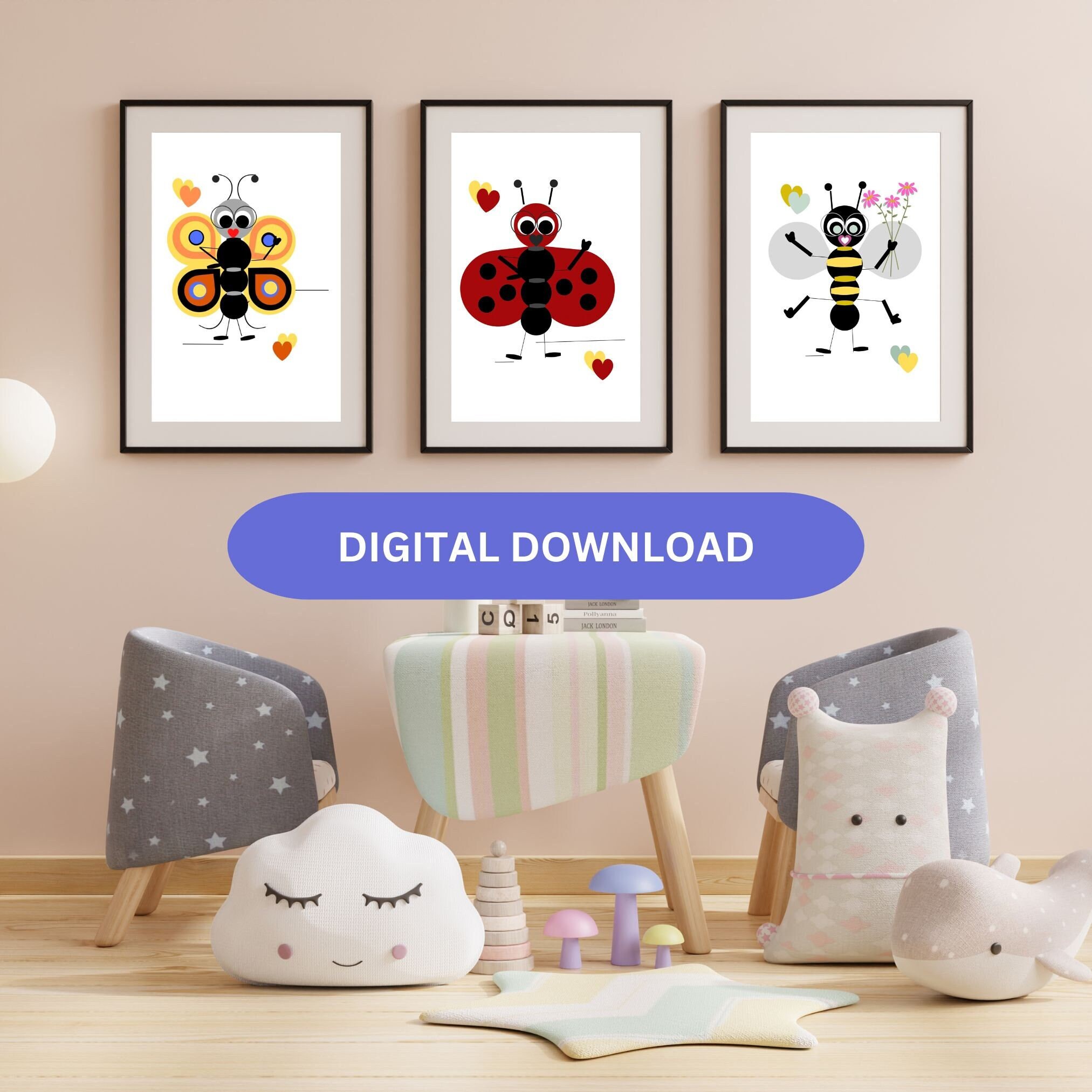 Digital Download Printable Set of 3 Wall Art, Kid's Bedroom Art ...