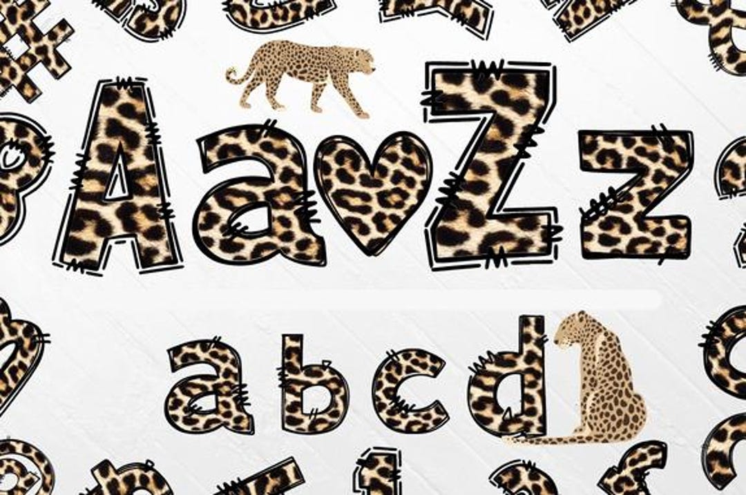 Leopard Doodle Font Bundle, Leopard Font, Animal Font, Alphabet Letters ...