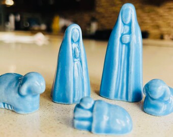 Modern Nativity Scene, Baby Blue, Handmade, Hand Painted, Ceramic ...