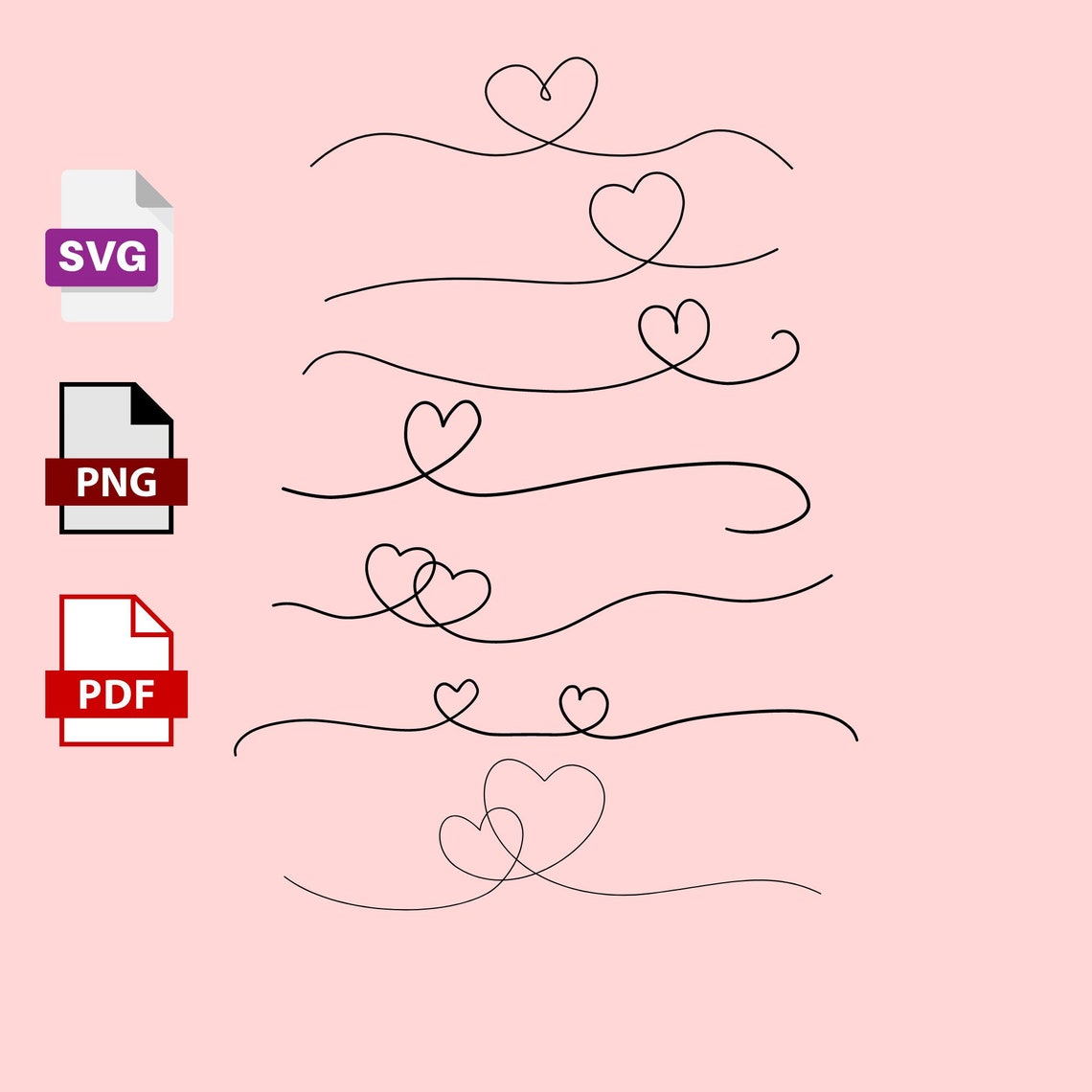 7 Herz SVG, Linie Herz Plotterdatei, Valentinstag Svg, digitaler Download Herz Clipart ...