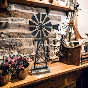 Farmhouse Metal Windmill Stand, Metal Farm Art, Metal Farmhouse Decor ...