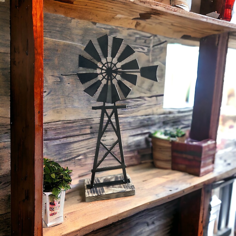 Farmhouse Metal Windmill Stand, Metal Farm Art, Metal Farmhouse Decor ...