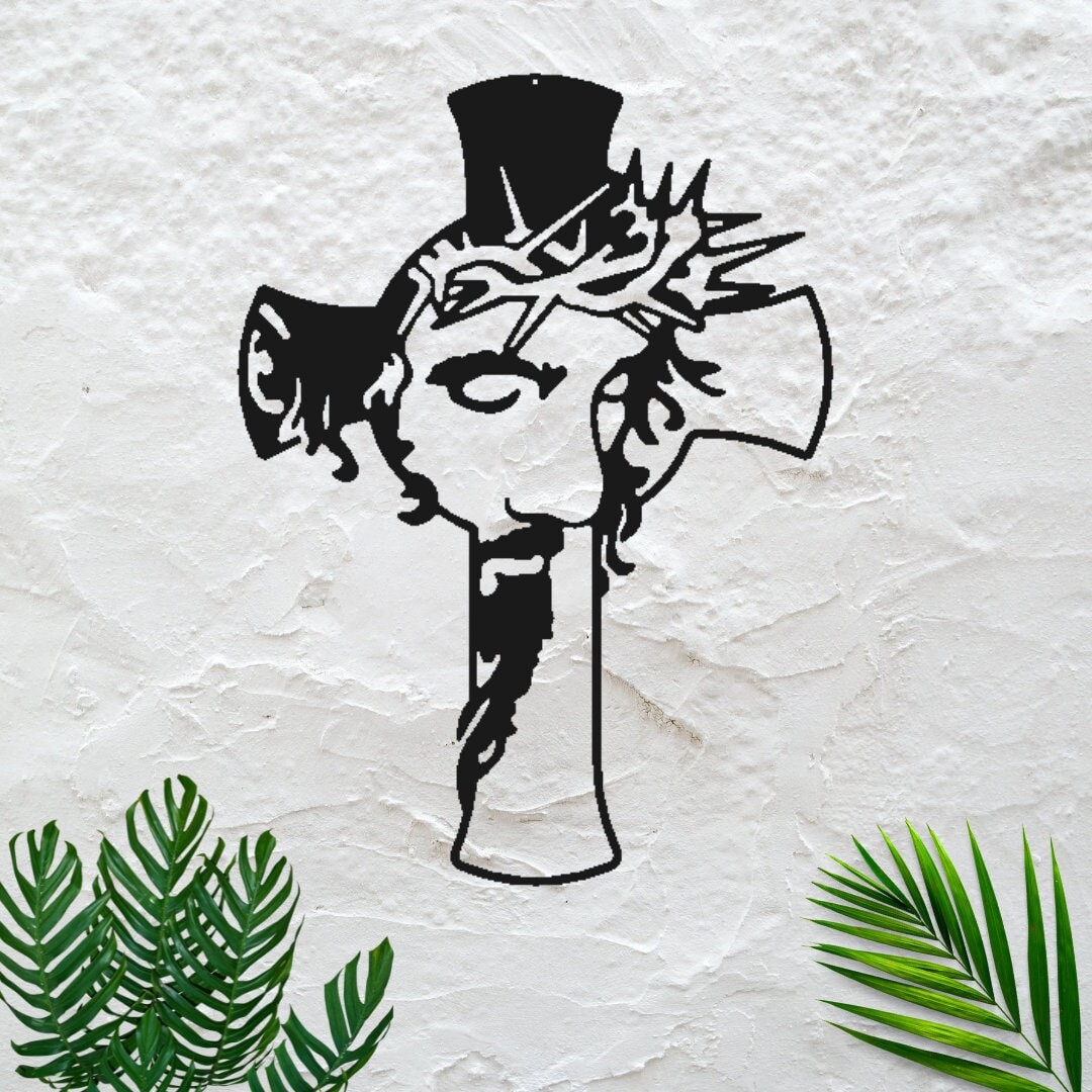 Jesus Cross Wall Art Face of Christ Religious Decor Christian Metal ...