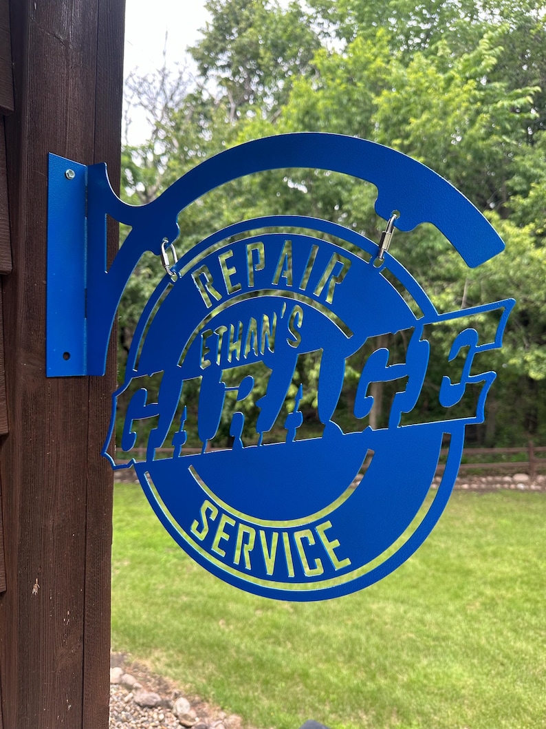 Personalized 14” Hanging Garage Sign Metal Steel, Man Cave Sign, Large ...