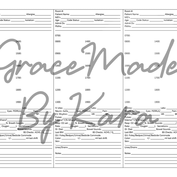 Nursing Report Sheet Landscape - Etsy
