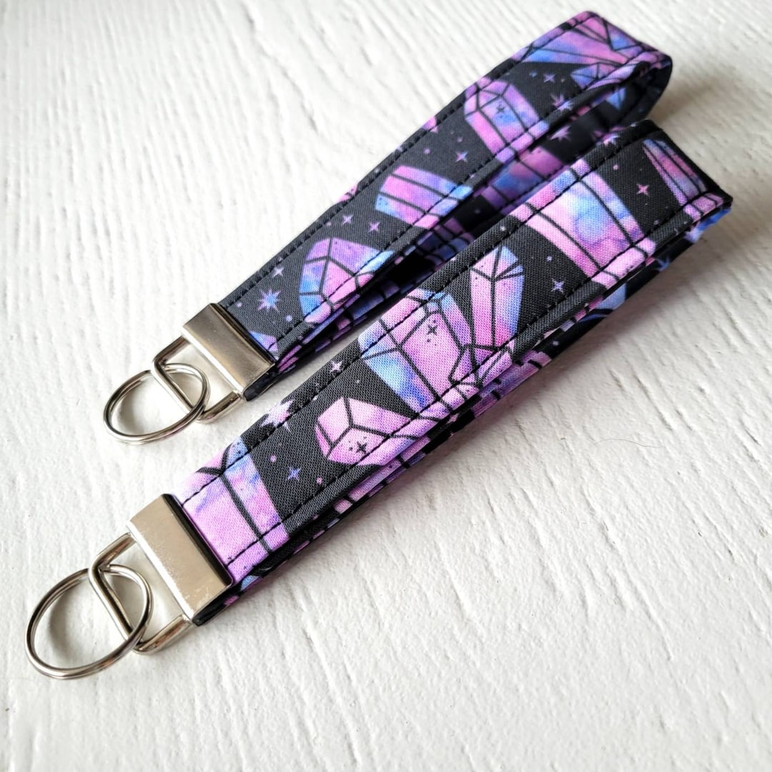 AURA - Purple Crystal Keychain - Fabric Wristlet Keychain - Lanyard ...