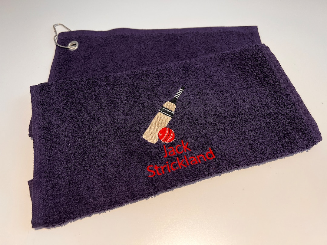 Personalised Embroidered Name Cricket Towel - Cricket Gift Personalised ...