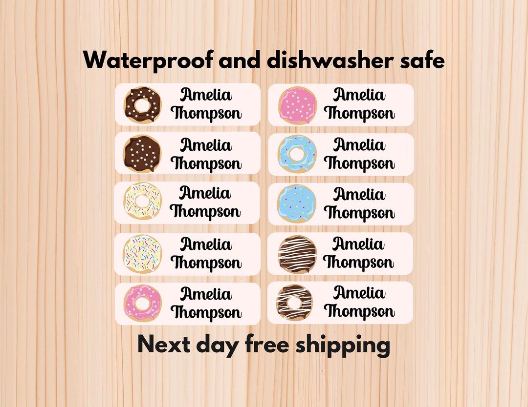 Doughnut Waterproof Daycare Labels - Dishwasher Safe Stickers - Name ...