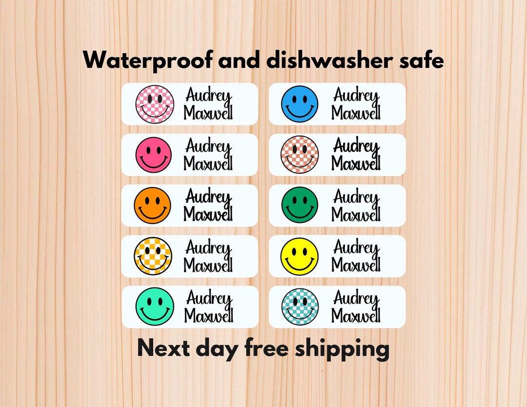 Smiley Faces Waterproof Daycare Labels, Dishwasher Safe Stickers, Name ...