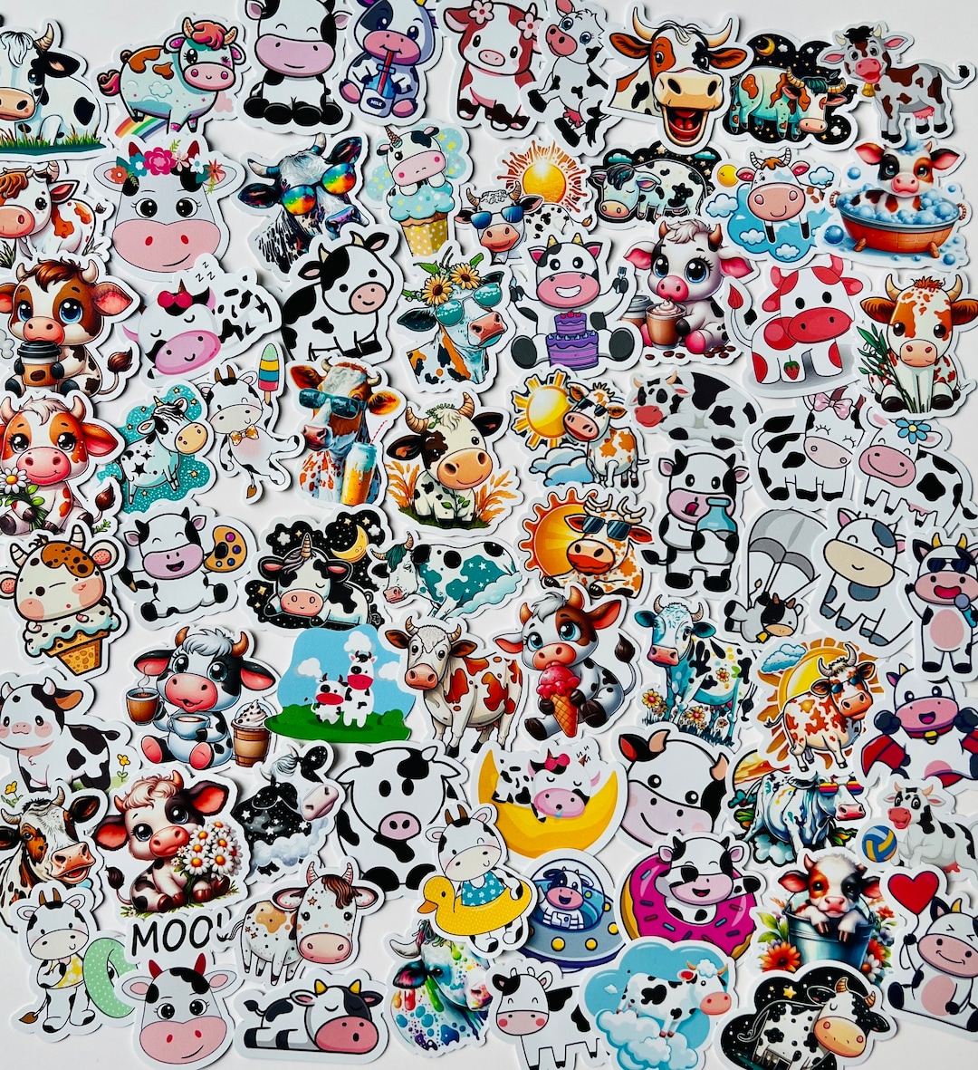 Mystery Cute Cows Sticker Pack, Vinyl Glossy Stickers Sheet, Funny Cow ...