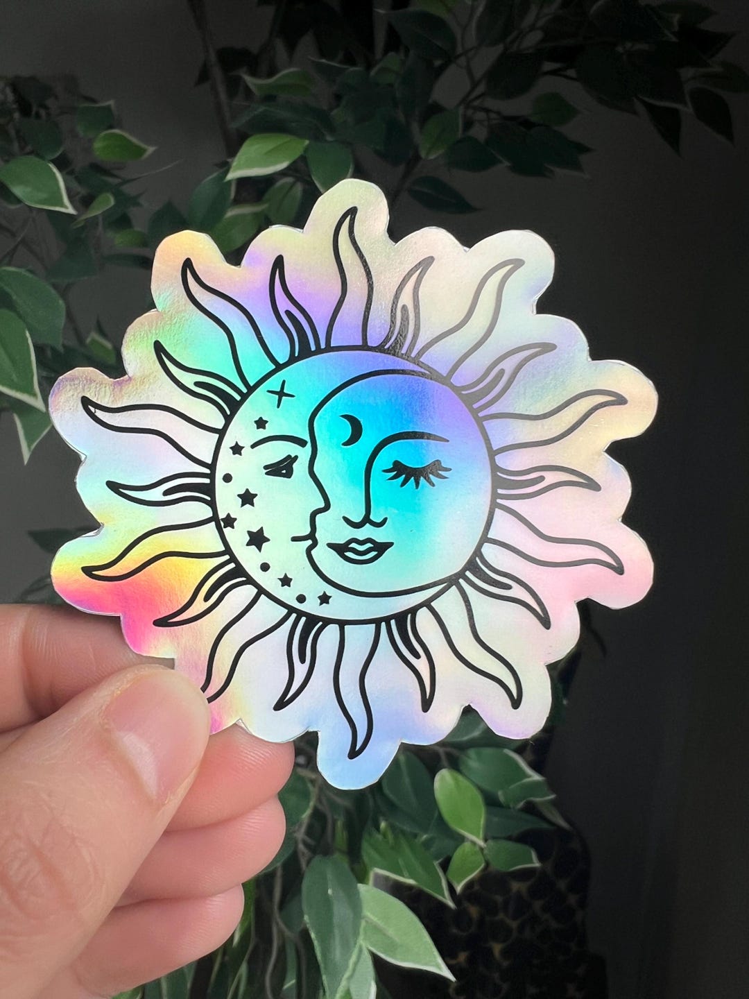 Sun and Moon Holographic Sticker, Car Decal, Celestial Sticker ...