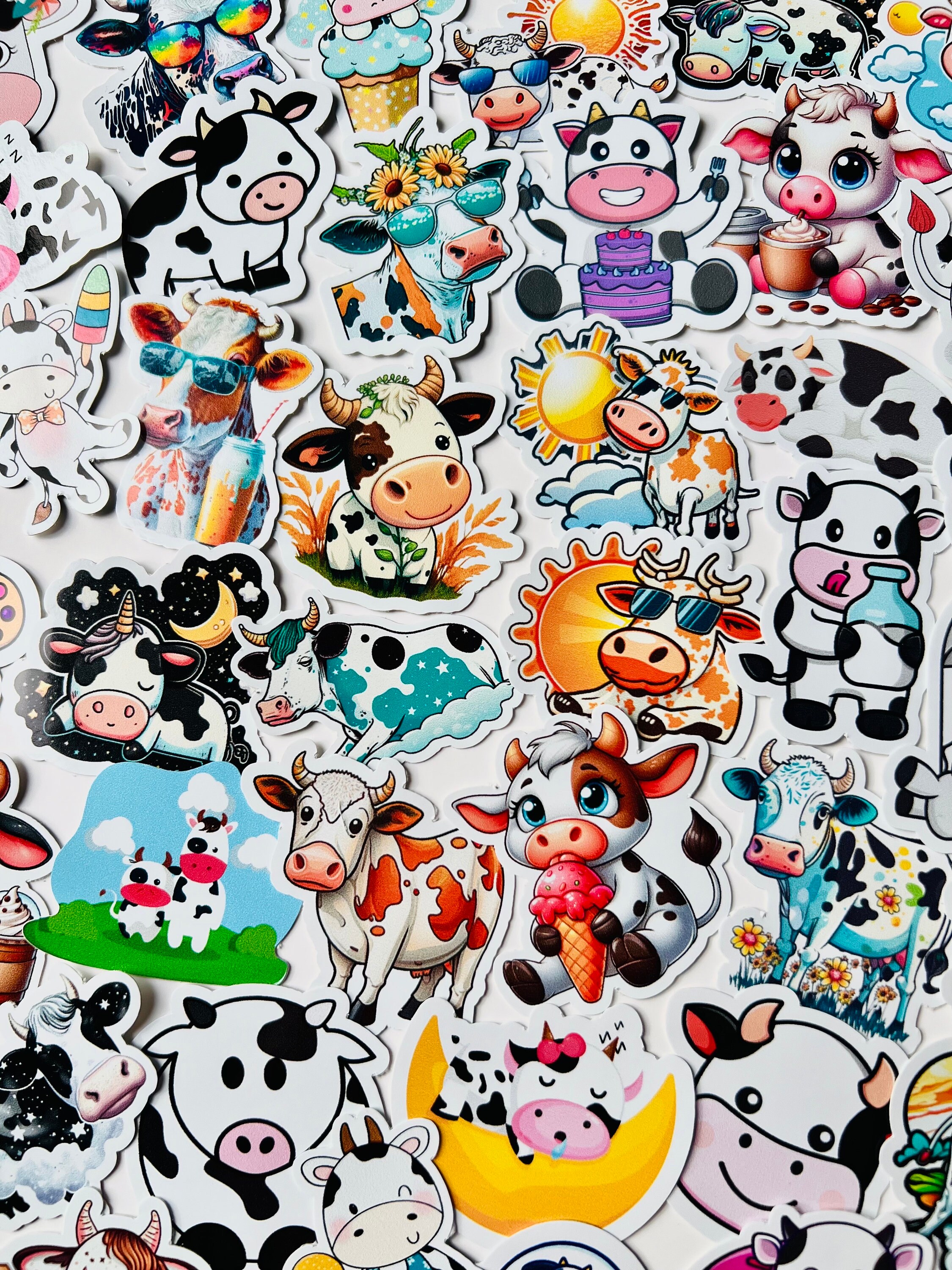 Mystery Cute Cows Sticker Pack, Vinyl Glossy Stickers Sheet, Funny Cow ...