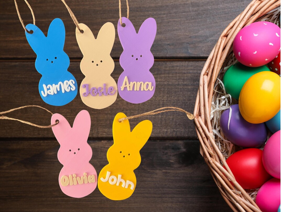 Custom Name Peeps Easter Basket Tag – Personalized Bunny Chick Gift Tag ...