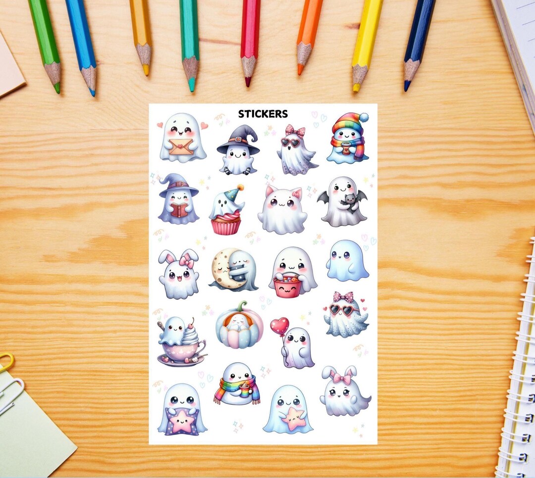 Sticker Sheet, Cute Ghost Stickers, Vinyl Glossy Stickers, Ghosts ...