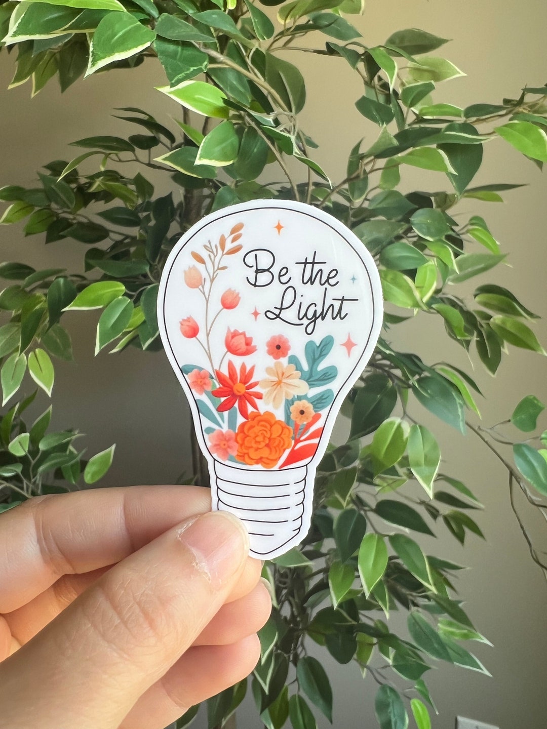Floral Be the Light Sticker, Christian Lightbulb Sticker, Glossy Vinyl ...
