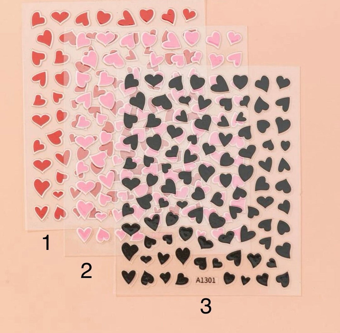 Heart Nail Decals, Love Heart Nail Art, Colourful Nail Stickers, Nail ...