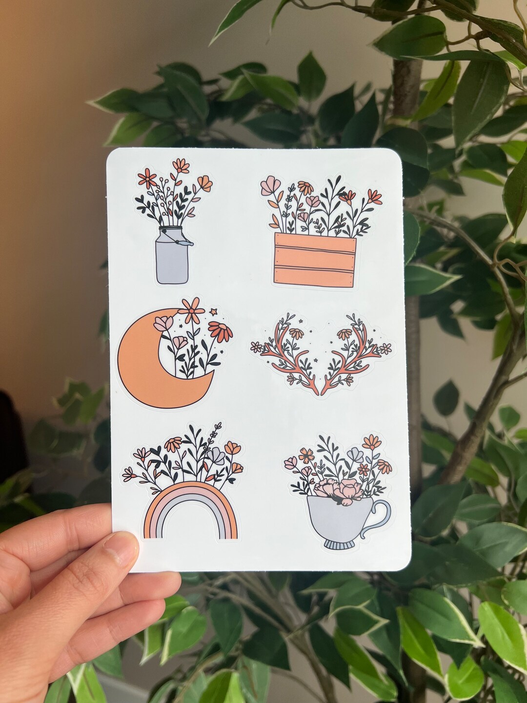 Bohemian Floral Stickers Sheet, Glossy Vinyl Stickers, Aesthetic ...