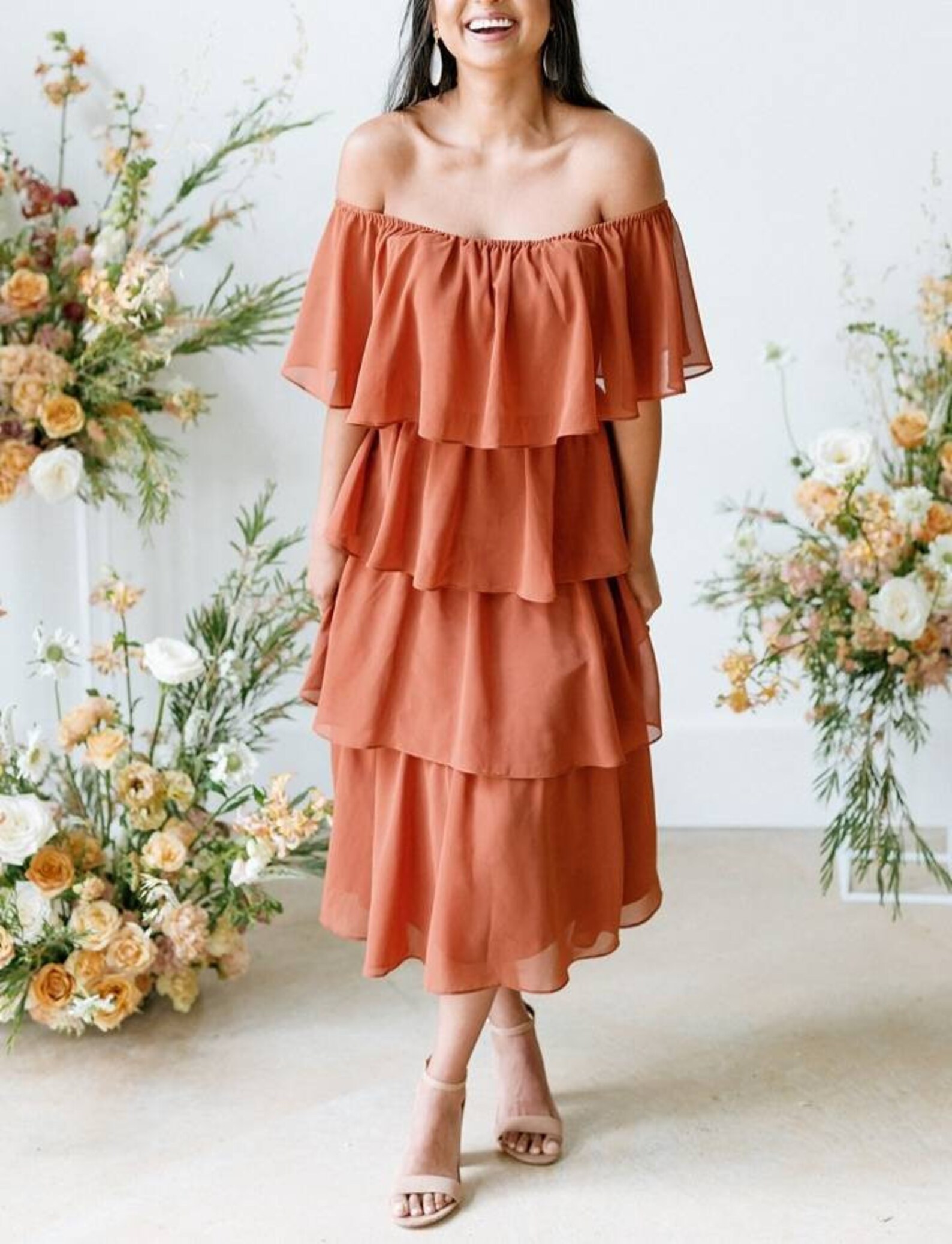 Layered Chiffon Bridesmaid Midi Dress Ruffle Gown Customizable - Etsy