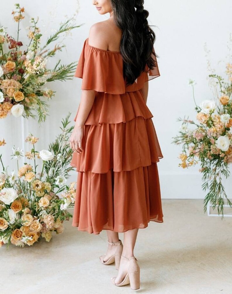 Layered Chiffon Bridesmaid Midi Dress Ruffle Gown Customizable - Etsy