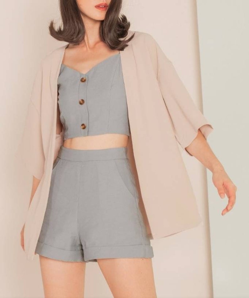 2 Pieces Short Set Crop Top With Straps and Skort Tailor Made Pants ...