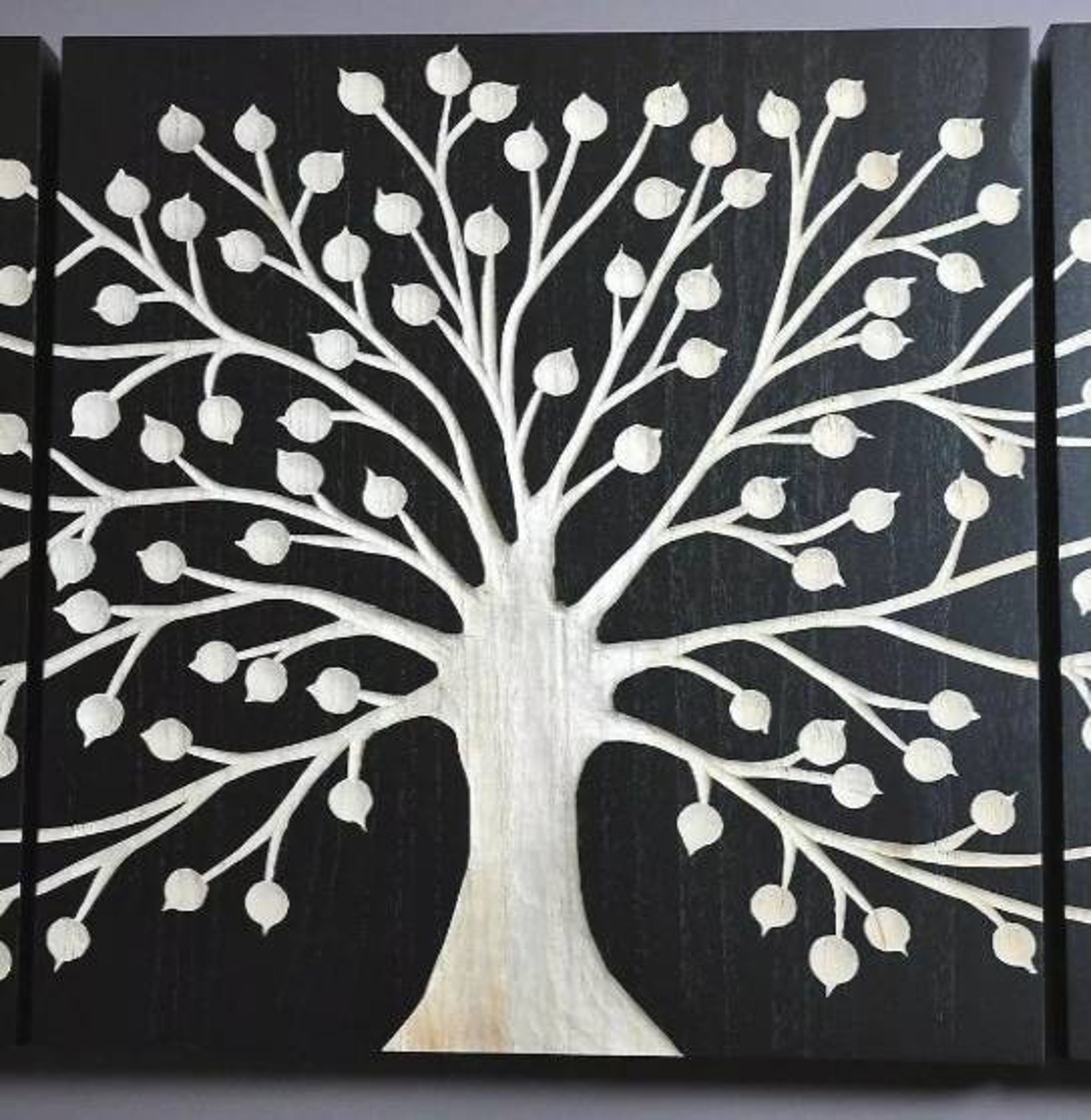 Hand Carved Wooden Tree Three Pieces Set Interior Wall Art Decoration ...