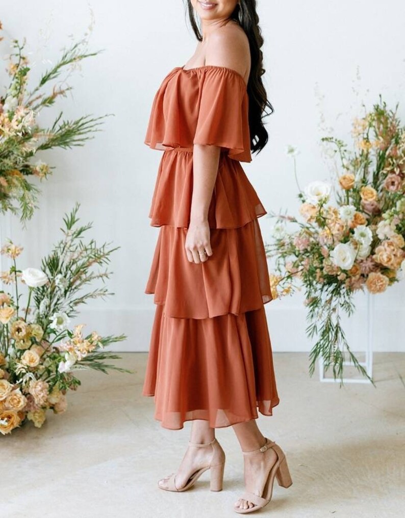 Layered Chiffon Bridesmaid Midi Dress Ruffle Gown Customizable - Etsy