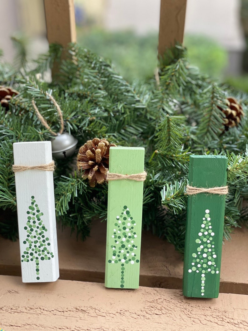 Painted Wooden Trees (set of 3) - Etsy