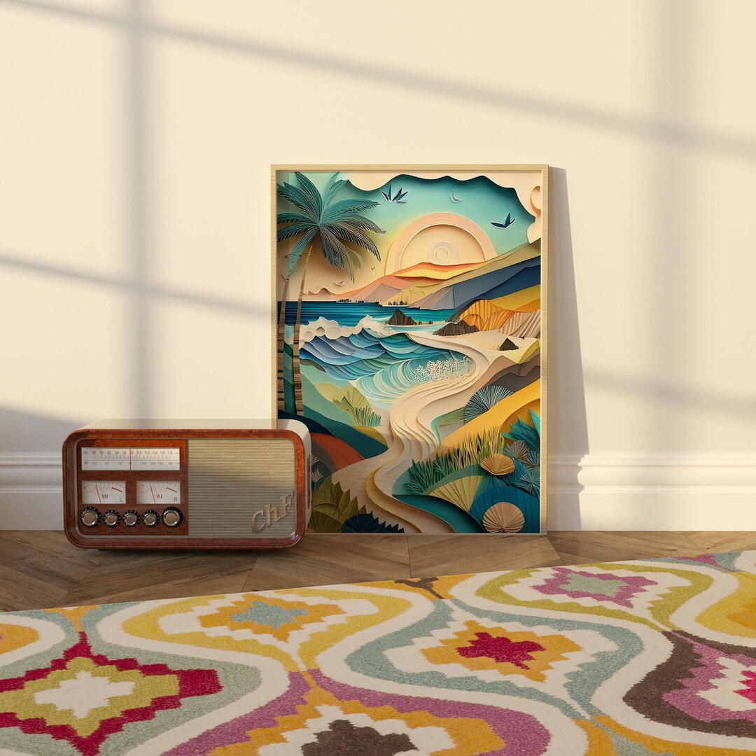 Hawaiian Storybook Coastal Art Print - Tropical Sunset Beach Scene - Etsy